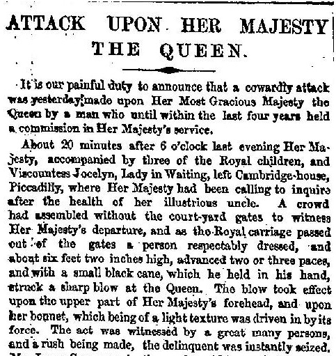 Robert Pate Strikes Queen Victoria with His Cane, but Does Not Kill Her ...